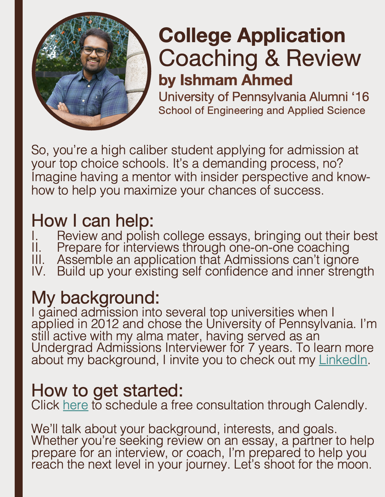 College Application Coaching – Ishmam Ahmed